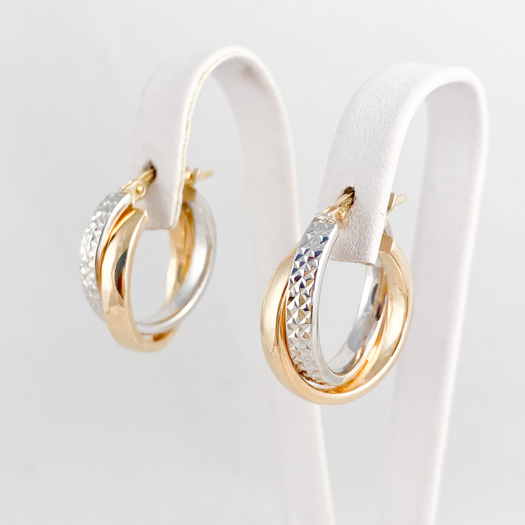 Žluté zlato náušnice dvoubarevné kroužky